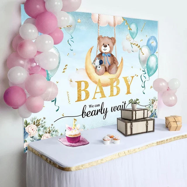 LOFARIS FLORAL BALLOONS Moon Swing Bear Baby Shower Backdrop $35.97 ...