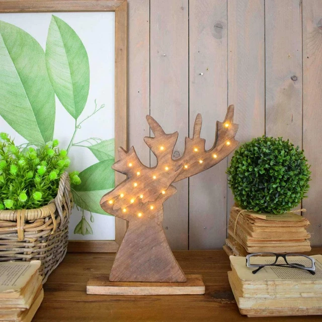 TESTA DI CERVO in Legno con 20 Luci Led Decorazione Casa EUR 46,90 ...