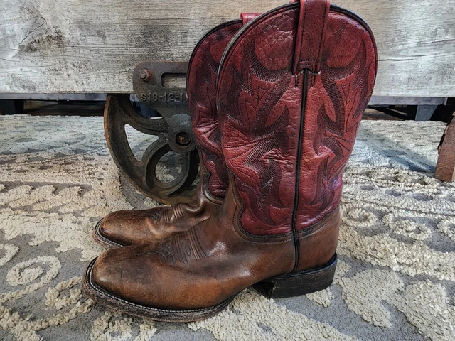 STETSON HANDMADE RED Brown Leather Square Toe Boots 9.5 12-020-8801 ...