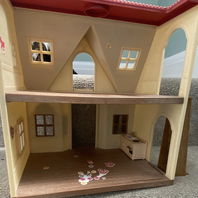 PLASTIC TWO-STOREY DOLL'S House Beige Brown Red with Kitchen Unit ...