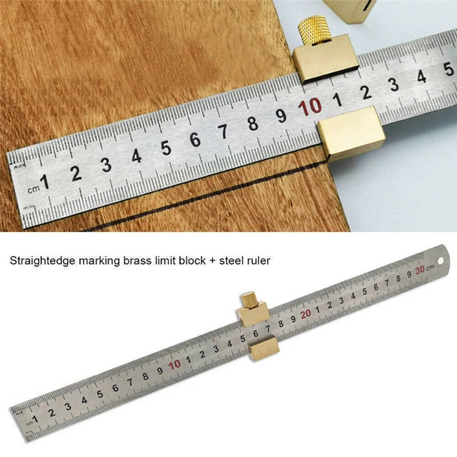 MESSING STAHL LINEAL, Streichmaß Anschlaglineal, 30 cm Anreißlineal mit ...