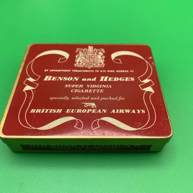BENSON AND HEDGES Super Virginia Cigarette Tin British European Airways ...