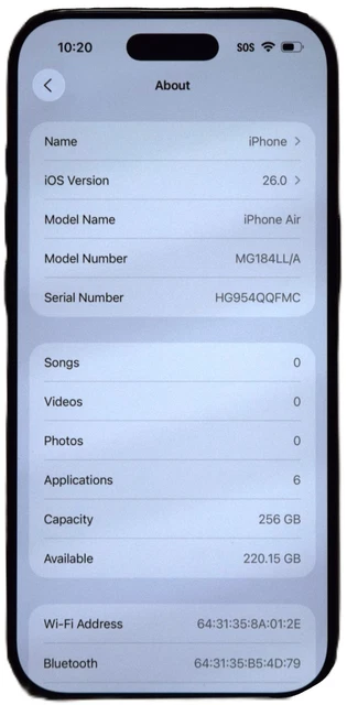 APPLE IPHONE AIR 256GB Space Black Unlocked MG184LL/A $1,098.63 ...