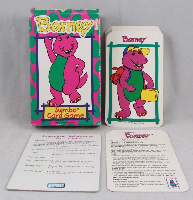 BARNEY JUMBO CARD Game 1993 Lyons Group Parker Brothers Complete $14.99 ...
