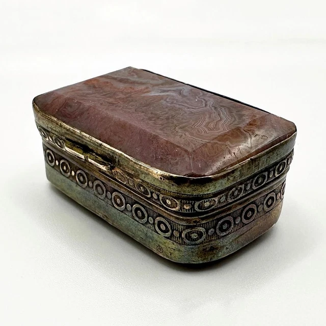 ANTIQUE OBLONG HARDSTONE & Gilt Metal Snuff / Pill Box 19Th Century £ ...