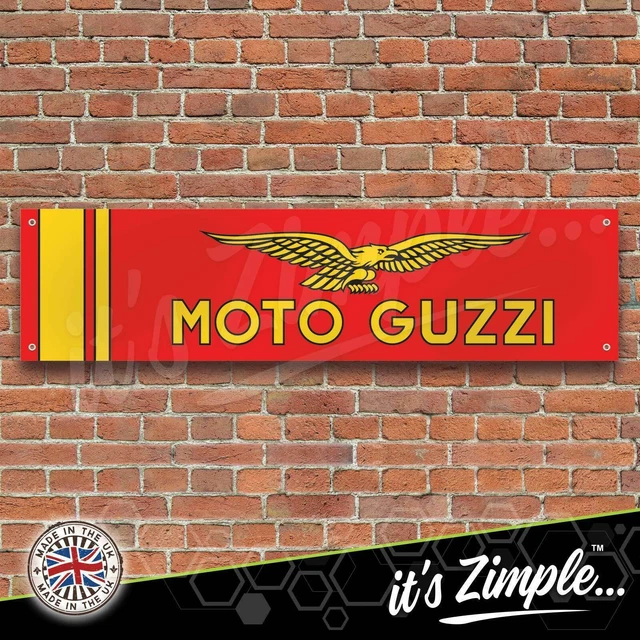 LOGO MOTO GUZZI Moto Guzzi Banner Rosso e Oro Insegna Garage Officina ...