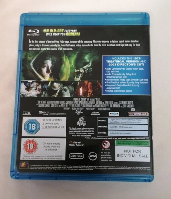 BLU-RAY - ALIEN Blu-Ray Ridley Scott Sci-Fi Horror Classic Sigourney ...