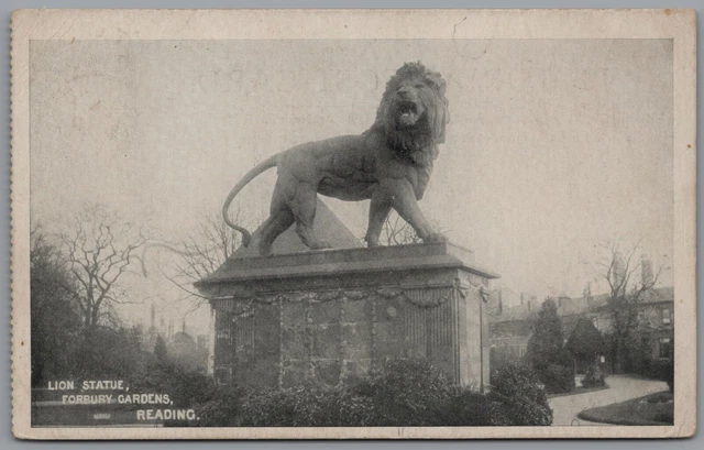LION STATUE FORBURY Gardens Reading Berkshire England Postcard postmark ...