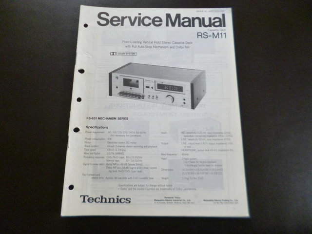 ORIGINAL SERVICE MANUAL Schaltplan Technics RS-M11 EUR 12,50 - PicClick DE
