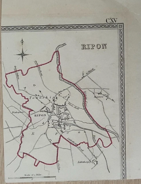 MAP OF RIPON Showing Boundary Of Borough Copper Plate Map 1835 ...
