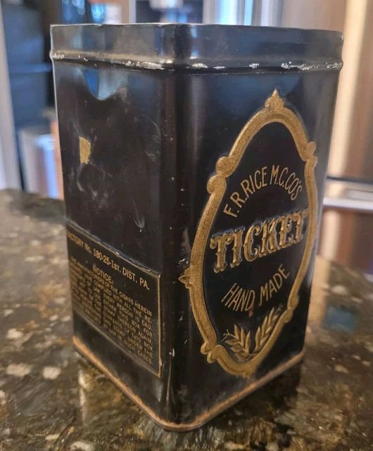 ANTIQUE F.R. RICE Cigars TICKET Mercantile Co St Louis, MO Tin Empty ...