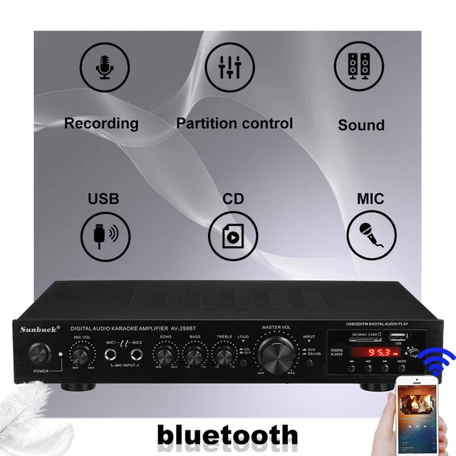 2000W 5CH STEREO Bluetooth Audio Power Amplifier HiFi FM Home Karaoke Amp USB AU $99.99 ...
