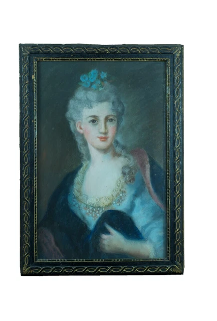 ANTIQUE LARGE PORTRAIT Lady Courtesan Pastel Louis XVI Costume Frame ...