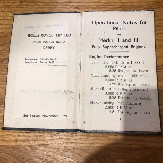 VERY RARE! WWII original OPERATIONAL NOTES FOR PILOTS ON MERLIN II AND ...