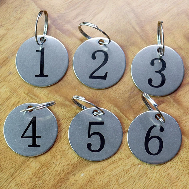 10X NUMBER 1-10 Tags Circle Labels Metal Round Key Ring Stainless Steel ...