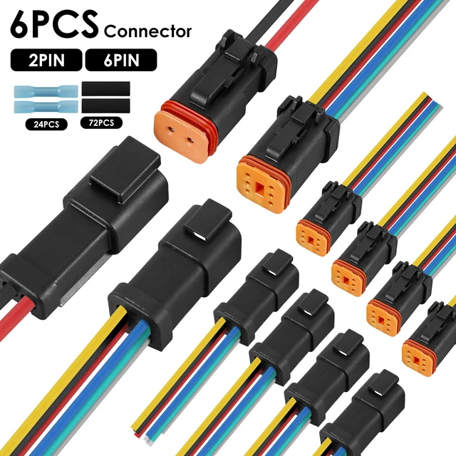 6 SETS WIRE Connectors 2 Pin/6 Pin Connectors with Heat Shrink Tubing ...