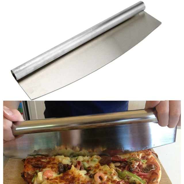 NEW PROFESSIONAL STAINLESS Steel Pizza Cutter Rocker Knife Slicer ...