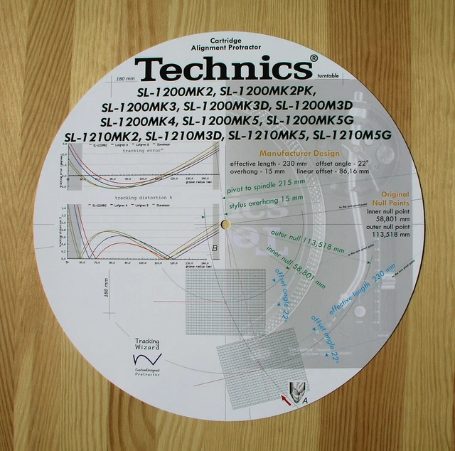 CARTRIDGE ALIGNMENT PROTRACTOR for Technics SL-1200 Mk2-Mk5 & SL-1210 ...
