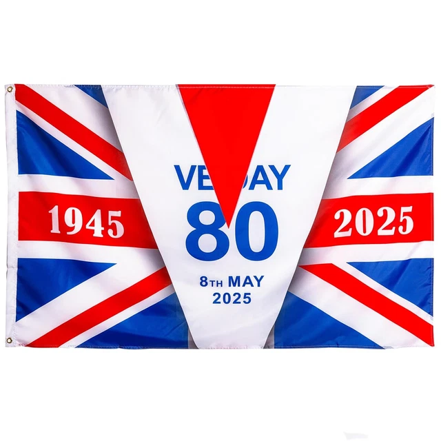 VE DAY 80TH Anniversary Flag 5x3ft 1945-2025 Commemorative Decor £8.51 ...