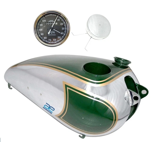 FOR BSA C10 C11 250 Green & Chromed Petrol Fuel Gas Tank+Speedometer ...