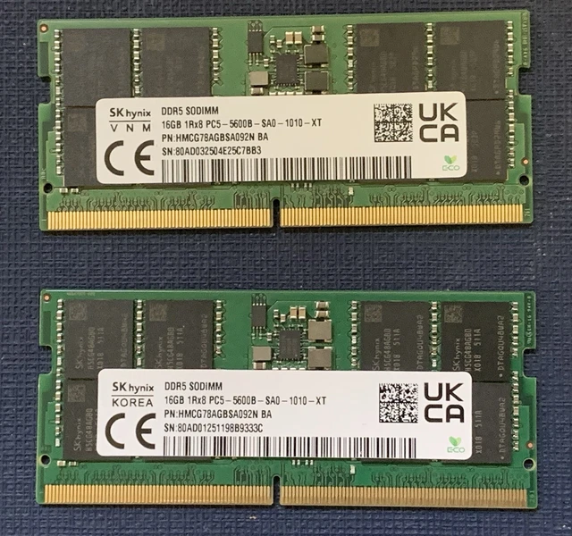 2 X SK Hynix 16GB DDR5 5600 Laptop SODIMM RAM 1Rx8 PC5-5600B ...