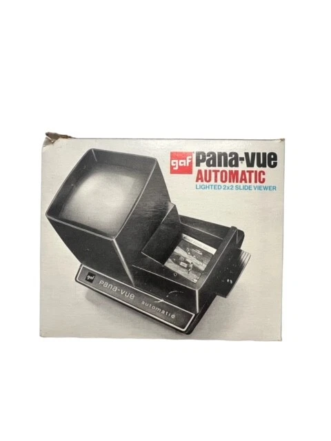 VISIONNEUSE DIAPOSITIVE AUTOMATIQUE éclairée 2x2 vintage GAF Pana-Vue avec boîte EUR 11,14 ...