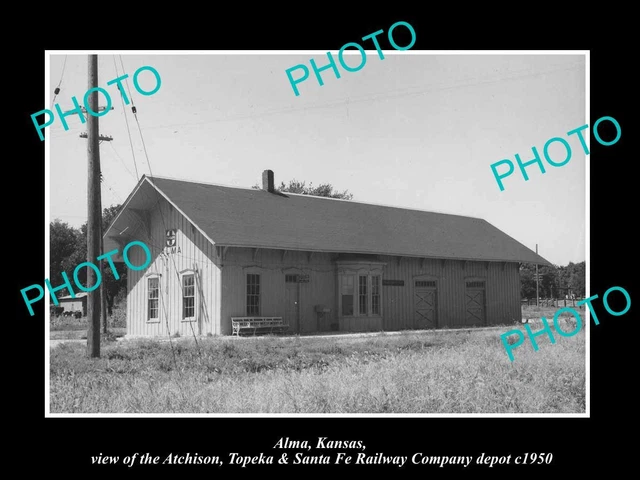 OLD LARGE HISTORIC PHOTO ALMA KANSAS THE SANTA FE RAILROAD DEPOT c1950 ...