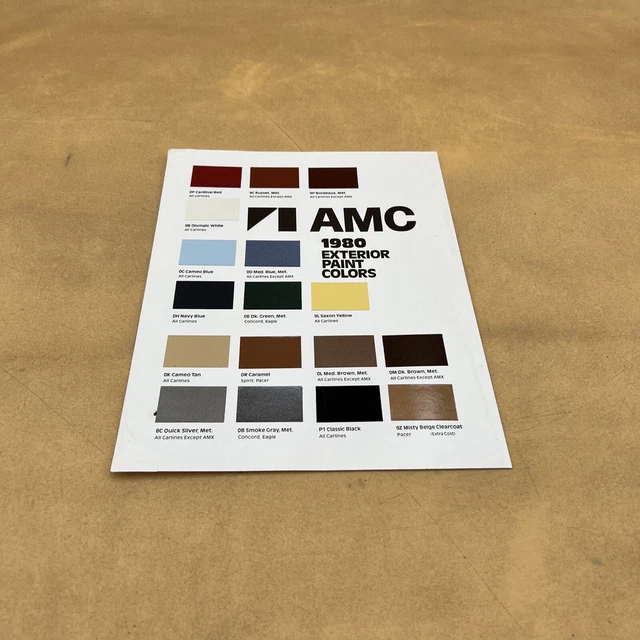 1980 AMC AUTOMOBILE Exterior Paint Colors Information Sheet Paint Chip ...