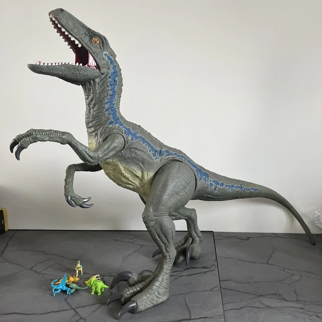 JURASSIC WORLD DINOSAUR Super Colossal Velociraptor Blue Figure Large ...