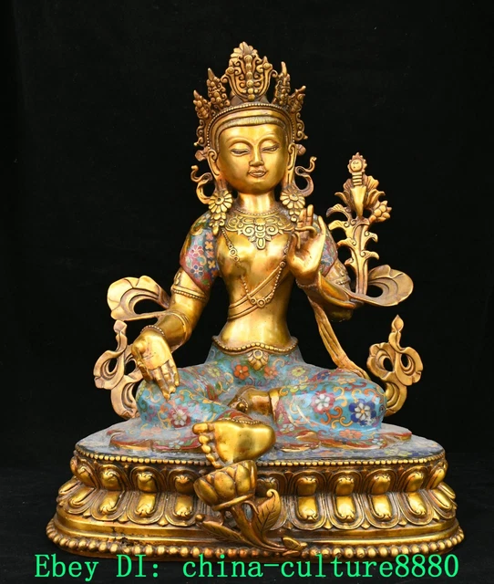VIEUX TIBÉTAIN ÉMAIL bleu cuivre or vert mère Guanyin EUR 1.560,00 - PicClick FR