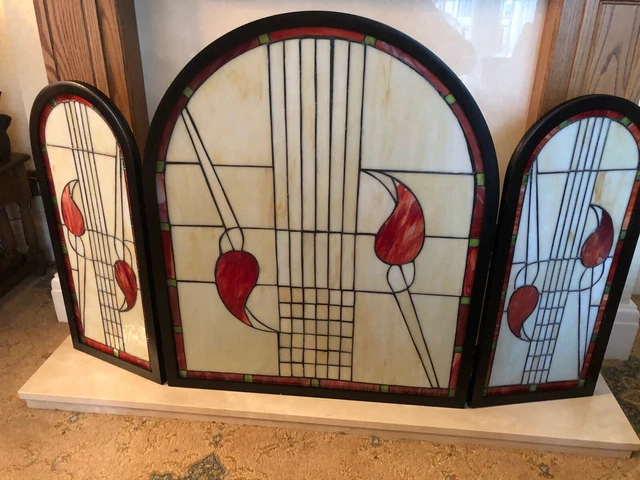 TIFFANY STYLE STAINED Glass 3 Panelled Firescreen Surround Fireguard £ ...