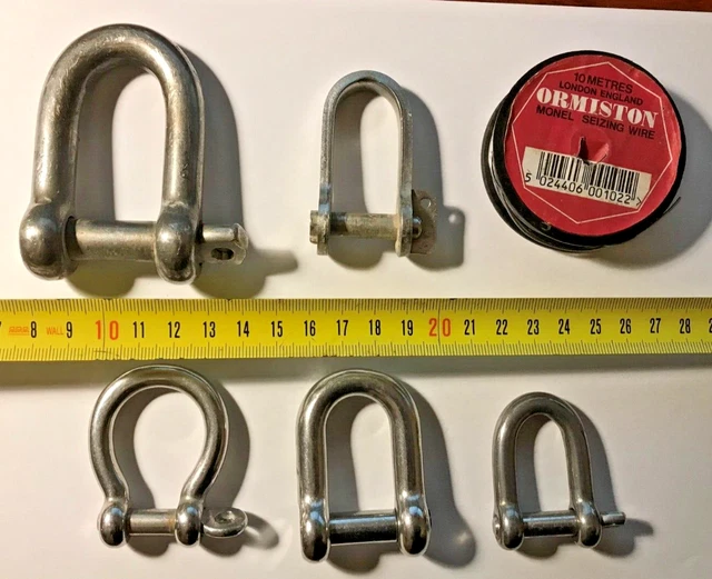 5 ASSORTED STAINLESS steel shackles & reel of monel seizing wire £7.95 ...