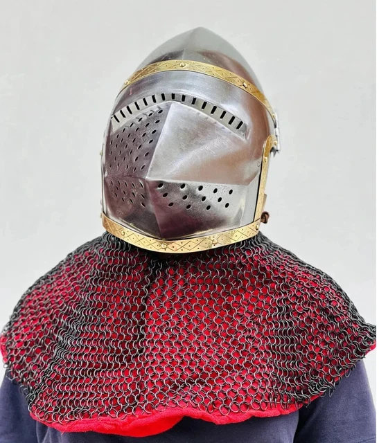 MEDIEVAL PIG FACE Bascinet Helmet 16GA Steel Armor with Chainmail ...