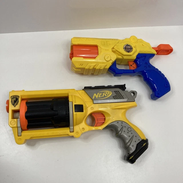 NERF GUN N-STRIKE Maverick Rev-6 Yellow Blaster Revolver and a x shot ...