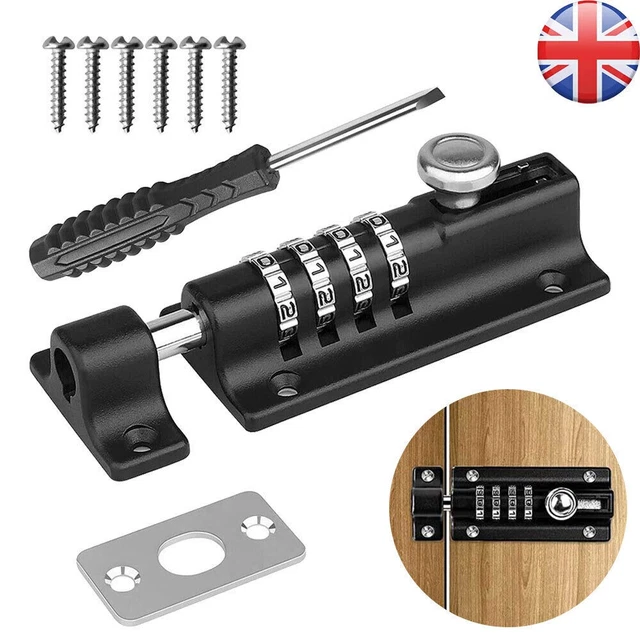 4 DIGIT COMBINATION Sliding Keyless Lock Security Pad Bolt Garden Door ...