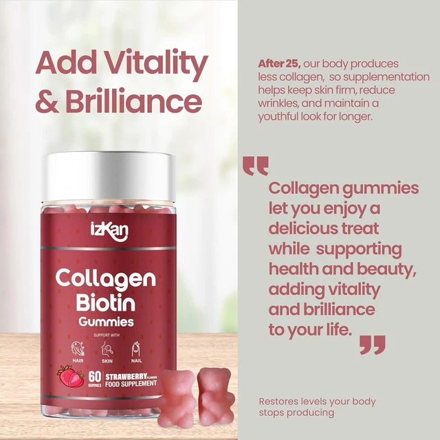 COLLAGEN GUMMIES HIGH Strength Type 1 Hydrolysed with Biotin Vitamin C ...