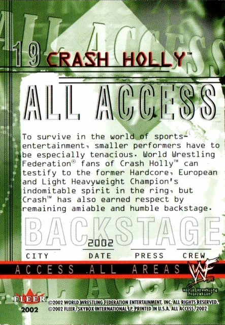 2002 FLEER WWF WWE All Access Wrestling Card #19 Crash Holly EUR 1,66 ...