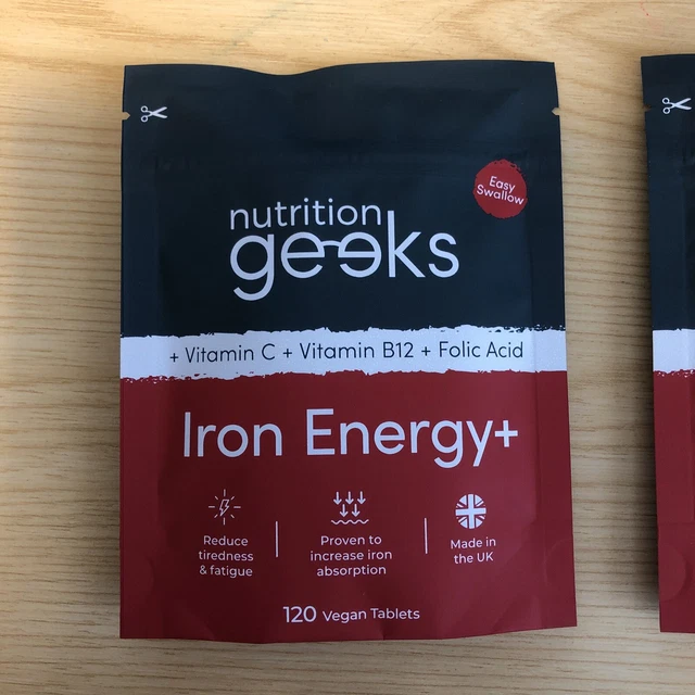 NUTRITION GEEKS IRON Energy+ 240 vegan tablets £5.00 - PicClick UK