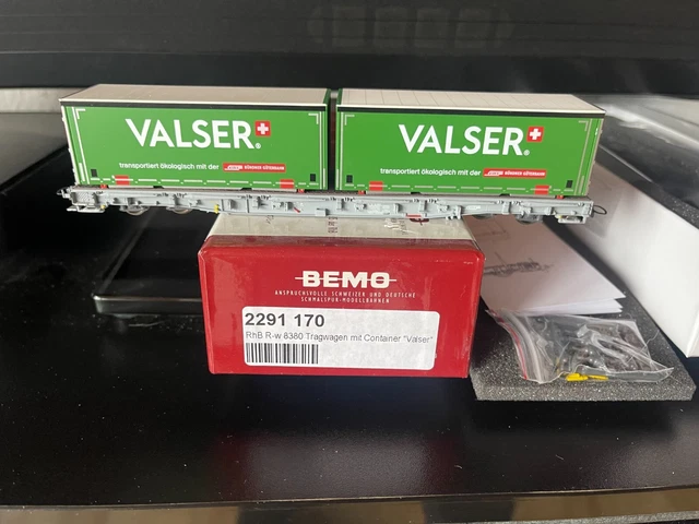 BEMO 2291 170 Containerwagen Valser R-w 8380 RhB H0m NEU + OVP EUR 89 ...