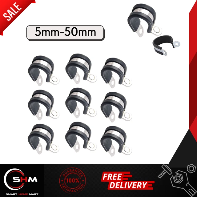 RUBBER LINED P Clips Hose Pipe Clamp Cable Mounting Clip Stainless ...