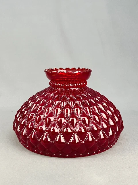VINTAGE RUBY RED Flashed Glass Diamond Quilted Oil Lamp 10" Shade $149. ...