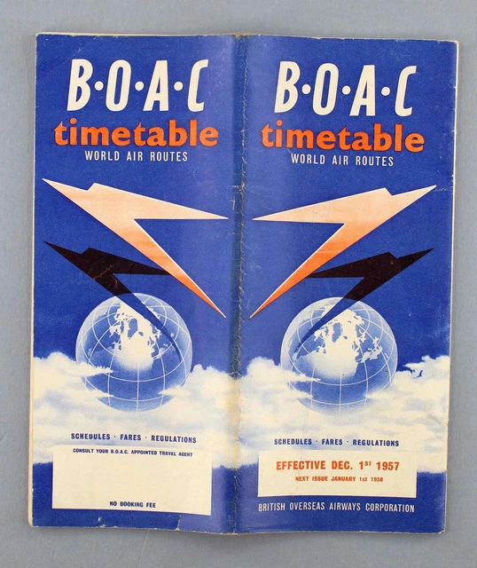 BOAC VINTAGE AIRLINE Timetable December 1957 B.o.a.c. Route Map £39.95 ...