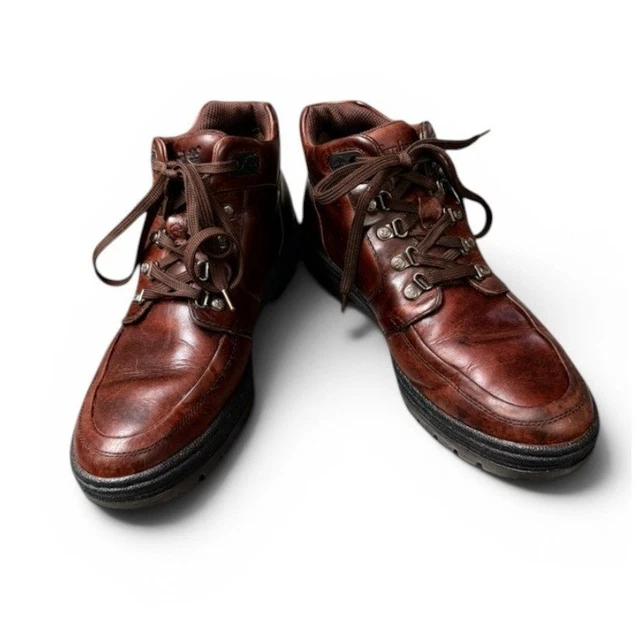 TIMBERLAND BROWN LEATHER Hiking Boots Moc Toe Lug Sole Men's 9–9.5 £57. ...