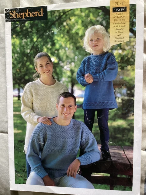 VINTAGE SHEPHERD KNITTING Pattern Leaflet 2031 Family Crew or Roll Neck ...