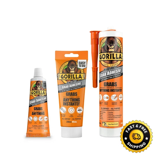 GORILLA GLUE GRAB Adhesive, Heavy Duty Waterproof, Instant Bond 80ml ...