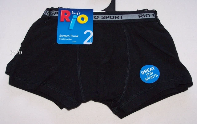 RIO SPORT KIDS Boys Black Cotton Stretch Trunk Brief 2 Pack Size 2 - 3 ...