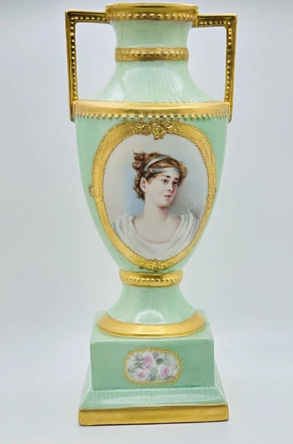 ANTIQUE FRENCH SEVRES Style Gilt Hand Painted Portrait Porcelain Vase ...