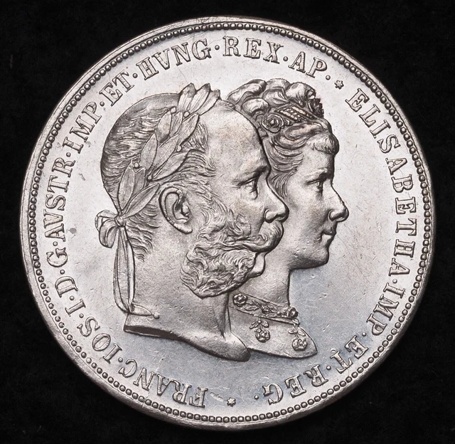 1879, AUSTRIA, FRANCESCO Giuseppe I. "Grande argento 2 fiorini ""Anniv ...