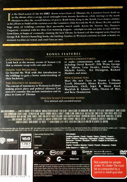 GAME OF THRONES: Season 3 with Exclusive Bonus Disc (DVD, 6 Discs) NEW ...