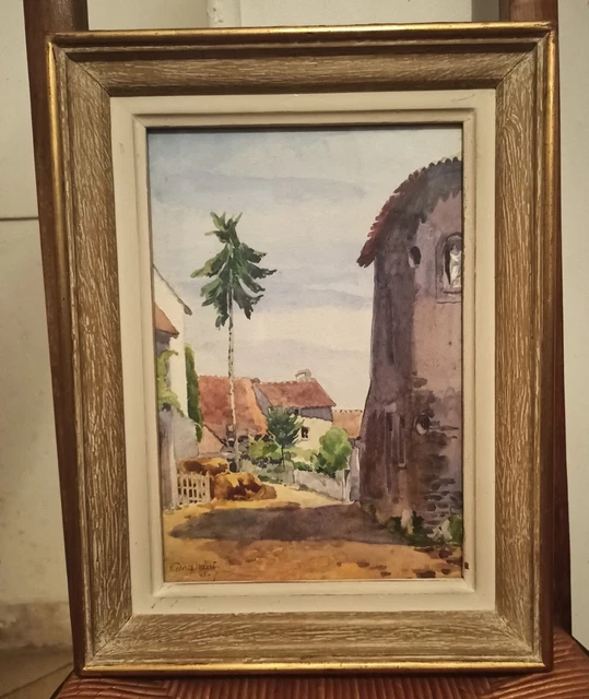 TABLEAU AQUARELLE CADRE Sous Verre Paysage Campagne Village / Signee EUR 40,00 - PicClick FR